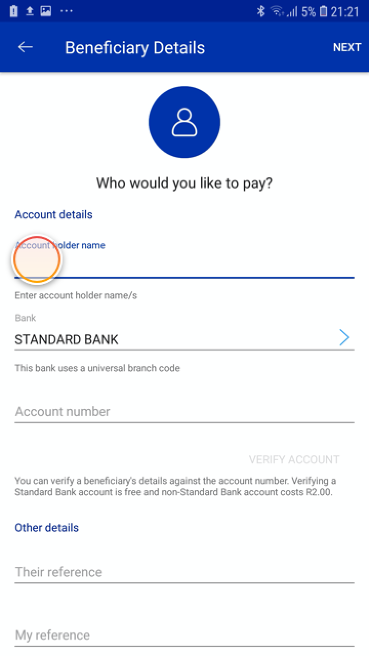 Account Verification Services on the app | Standard Bank